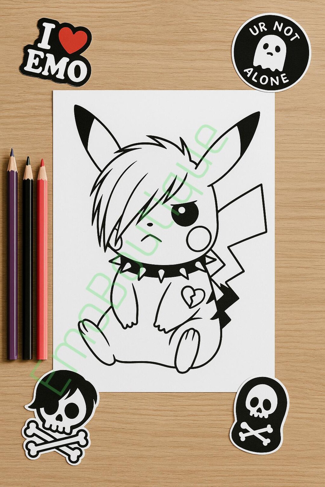 Emo Pikachu Colouring Page, Pokemon, Emo, Alternative, Colouring ...