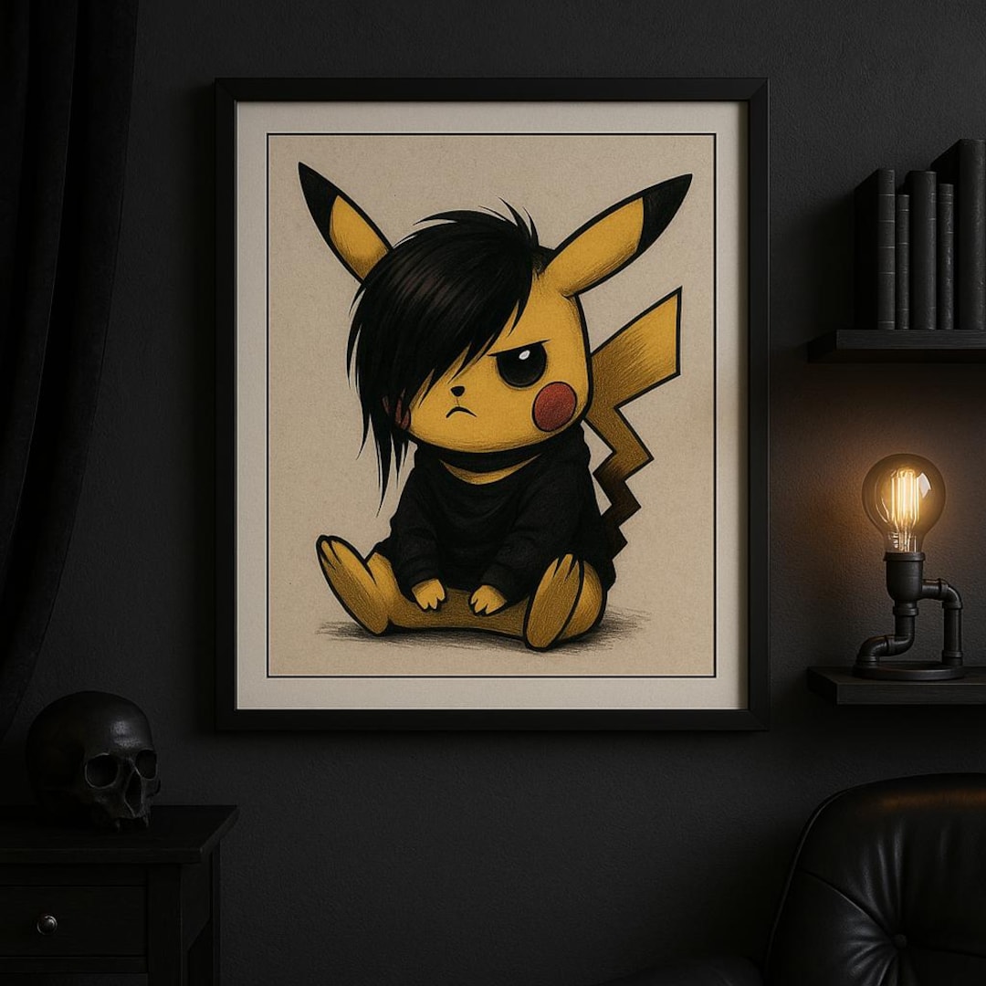 Emo Pikachu Wall Art Print – Digital Download | Cute Gothic Anime ...