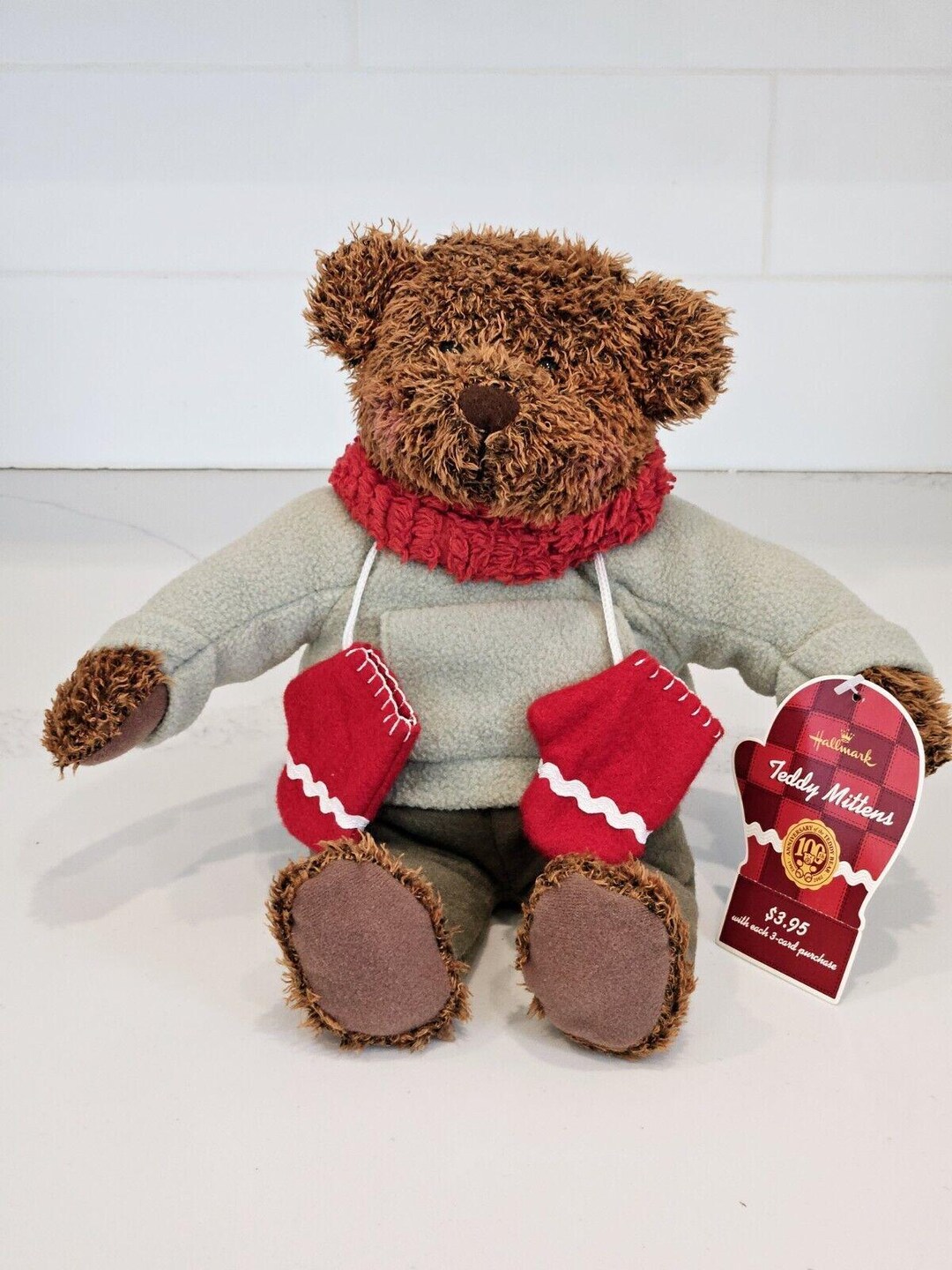 Hallmark Teddy Bear Plush Vintage Stuffed Animal Soft Brown Fur Mittens ...