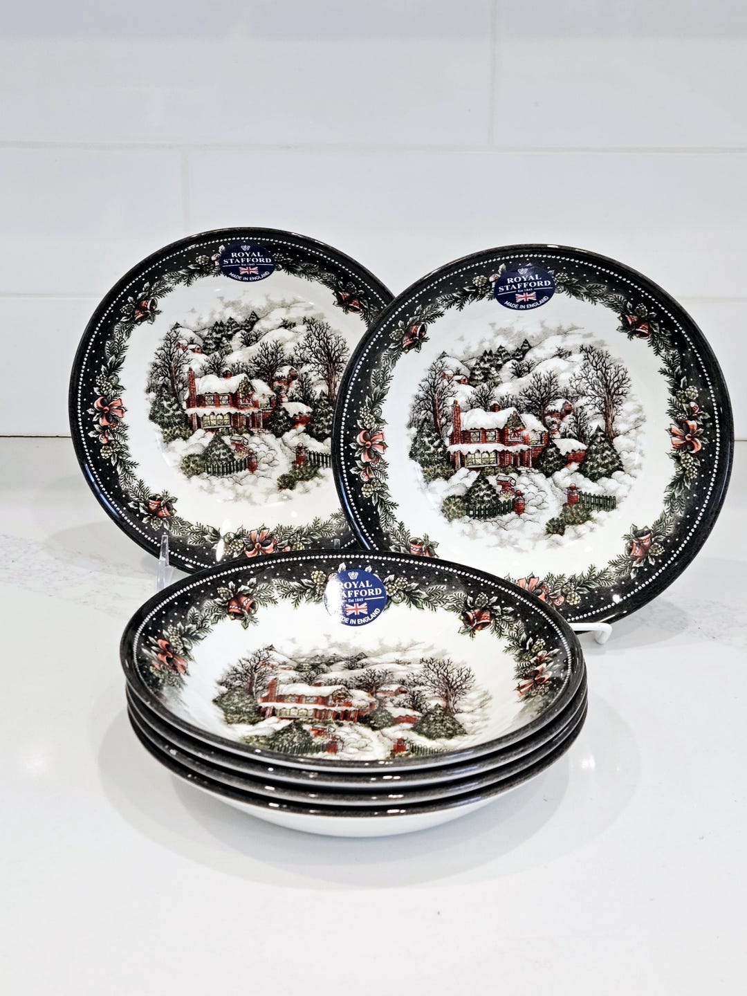Royal Stafford Christmas Bowls Set of 6 Winter Village England Holiday ...