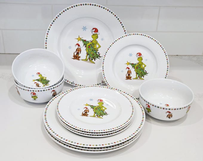 Grinch Christmas Dinnerware Set, Dr. Seuss Porcelain Holiday Tableware ...