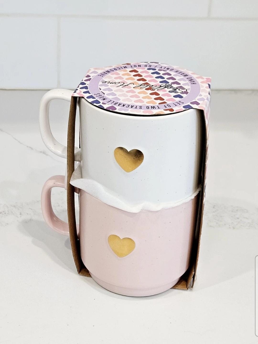 Sheffield Home Heart Mugs Stackable Mug Set Blush Pink White Gold Heart ...