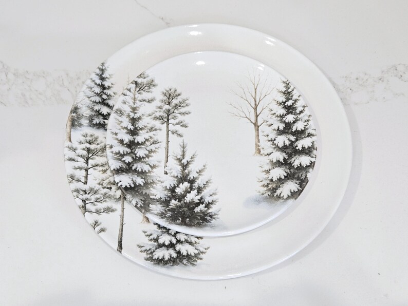 Mesa Brasil Winter Plates Set Forest Tree Plates Snowy Pine Dinner Set ...