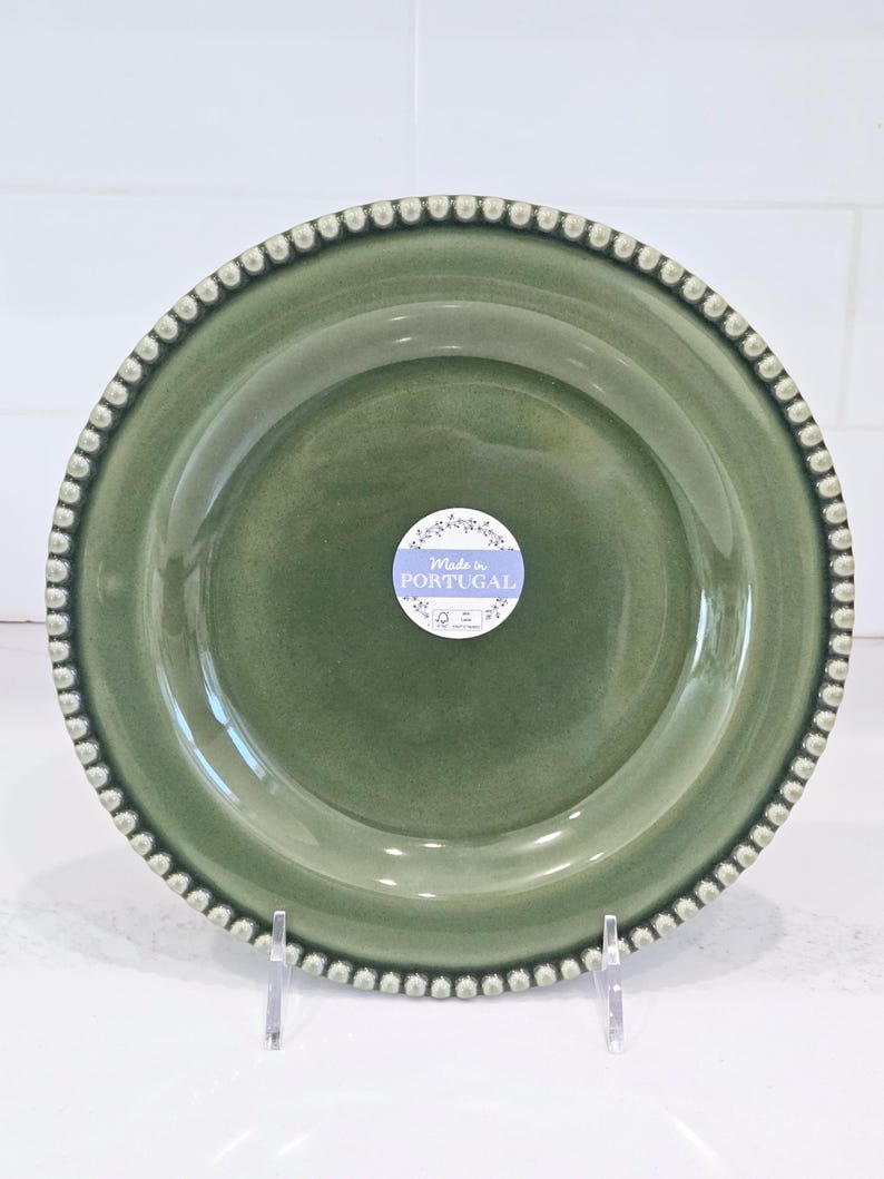 Matceramica Portugal Stoneware Dinner Plates - Green Beaded Farmhouse ...