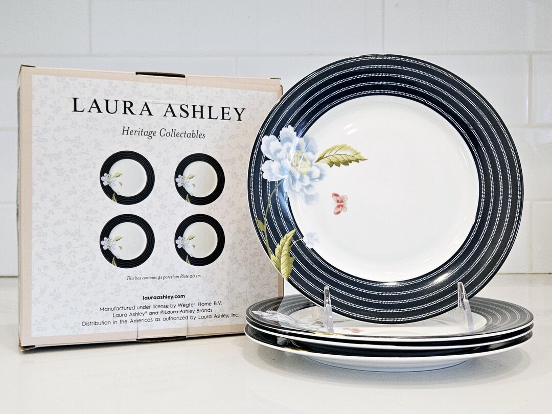 Laura Ashley Heritage Midnight Plates Set Navy Floral Dinner Plates 10. ...