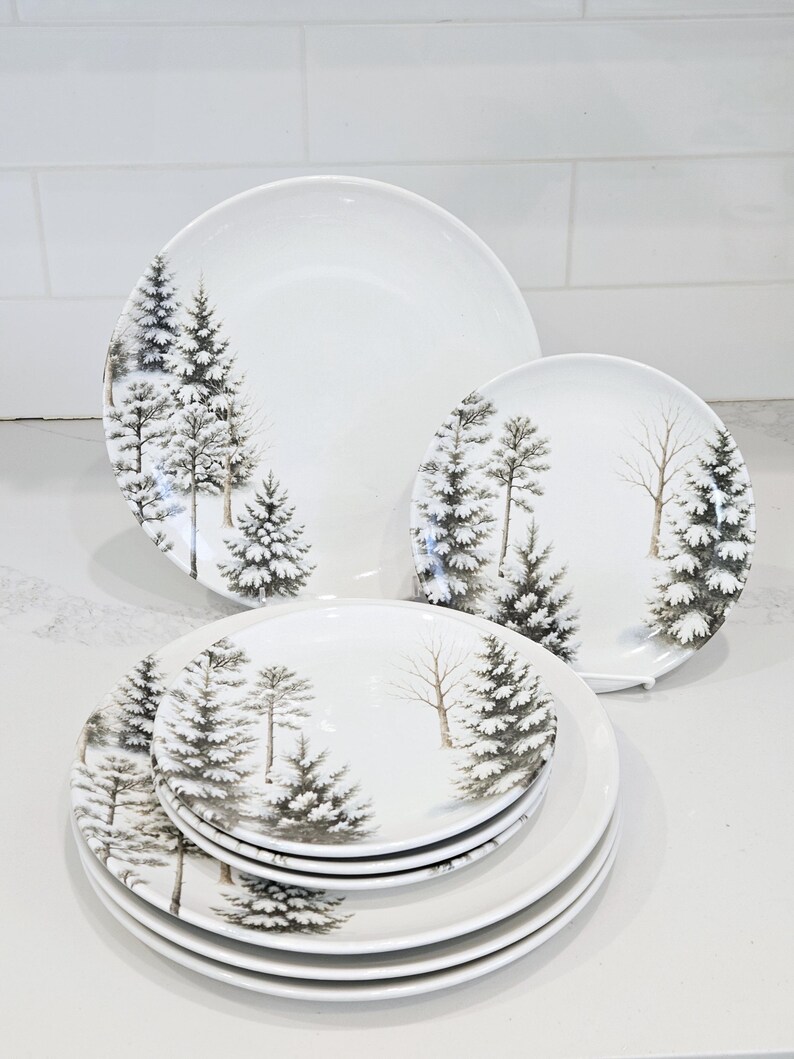 Mesa Brasil Winter Plates Set Forest Tree Plates Snowy Pine Dinner Set ...