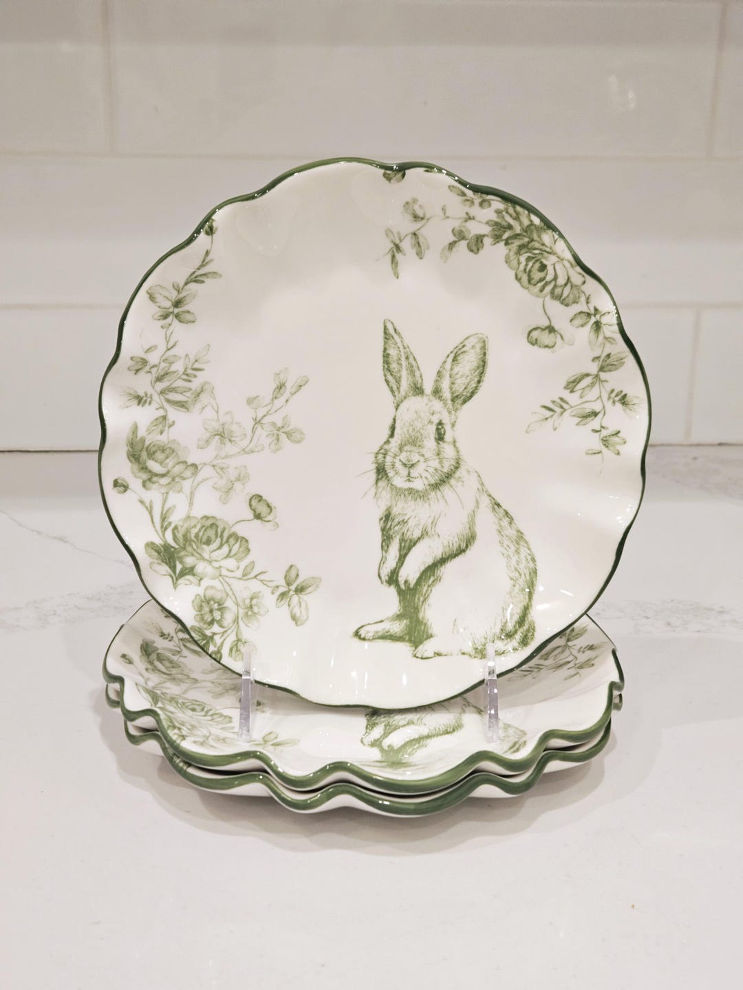 Bunny Easter Plates Green Rabbit Floral Spring Table Decor Cottagecore ...
