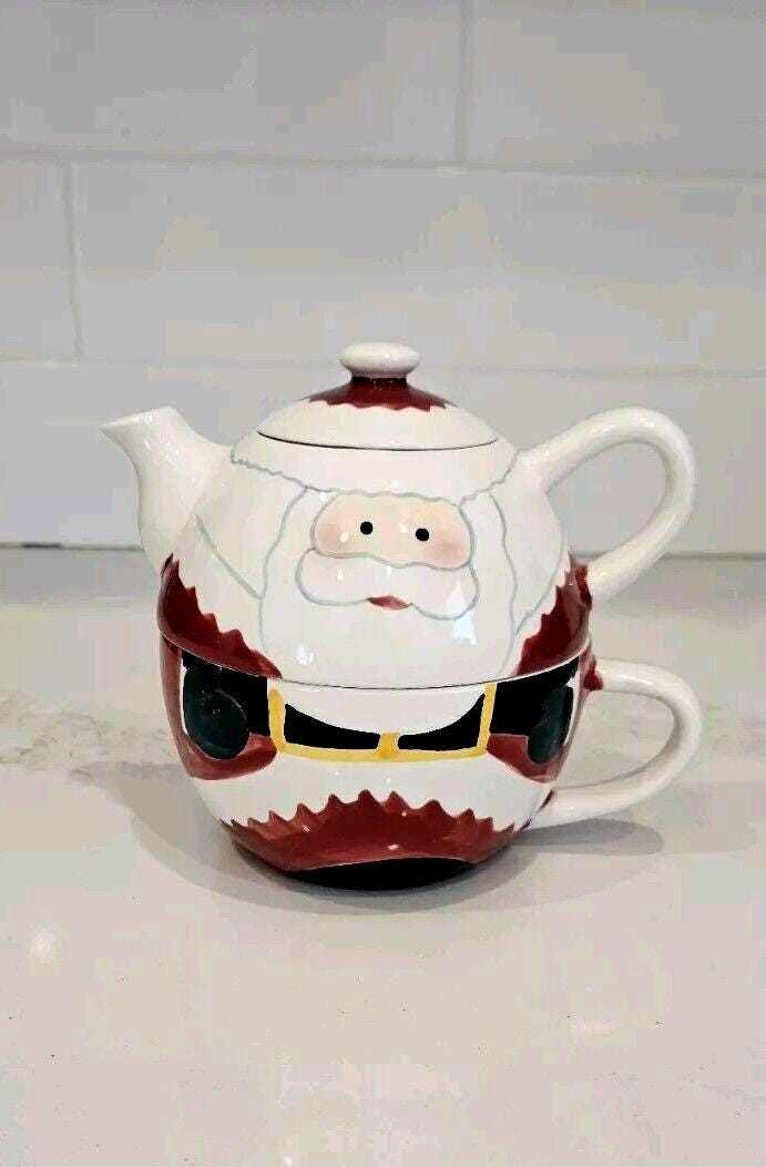 Santa Claus Tea for One Set Hand-painted Holiday Teapot & Cup Combo ...