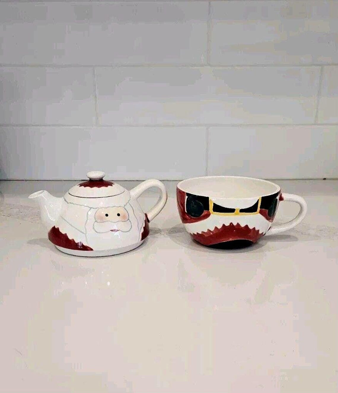 Santa Claus Tea for One Set Hand-painted Holiday Teapot & Cup Combo ...