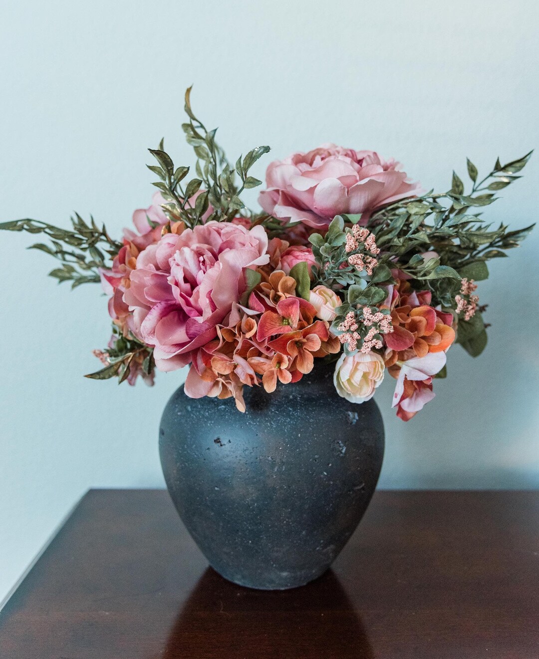 Autumn Faux Floral Pink, Mauve, Coral, Greenery Rustic, Distressed ...