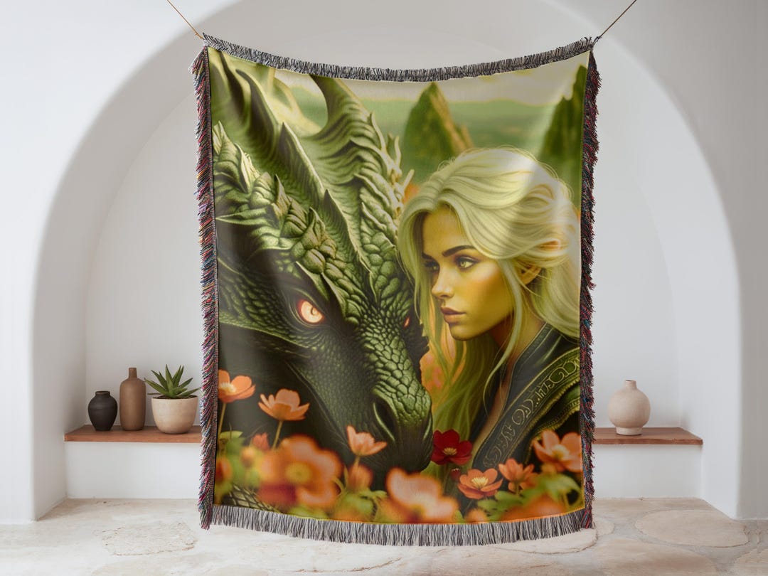 TOG Inspired Blanket Manon and Abraxos Woven Blanket, Fantasy Dragon ...