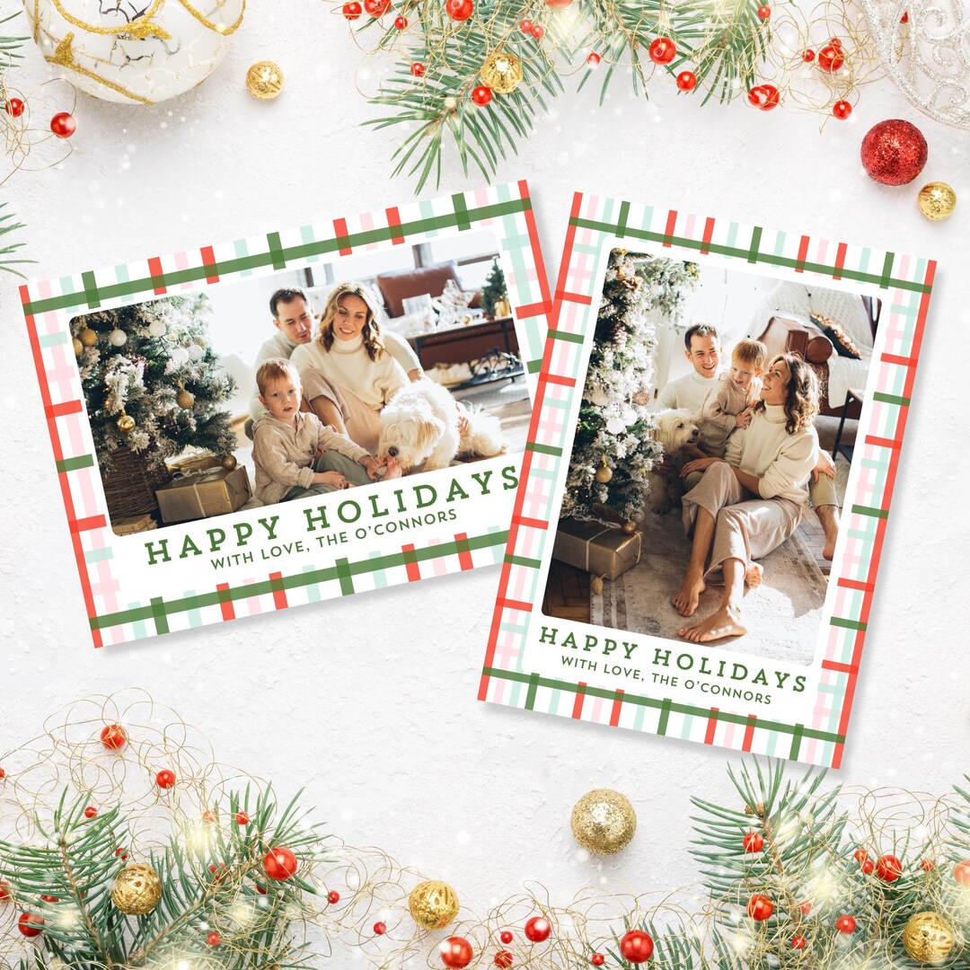 Editable Happy Holidays Family Photo Card | Canva Template ...