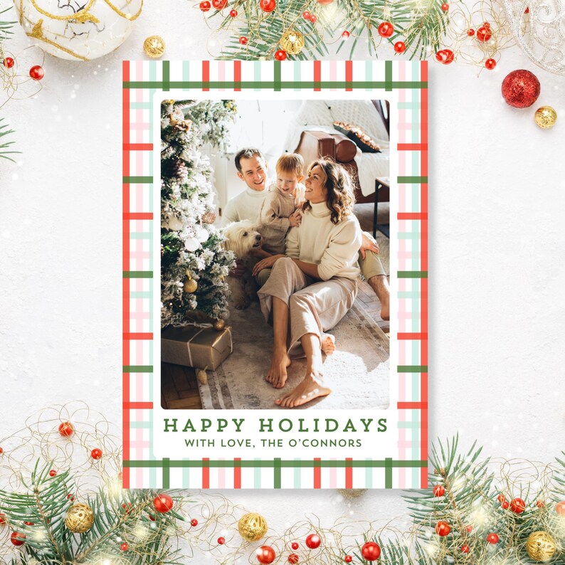 Editable Happy Holidays Family Photo Card | Canva Template ...