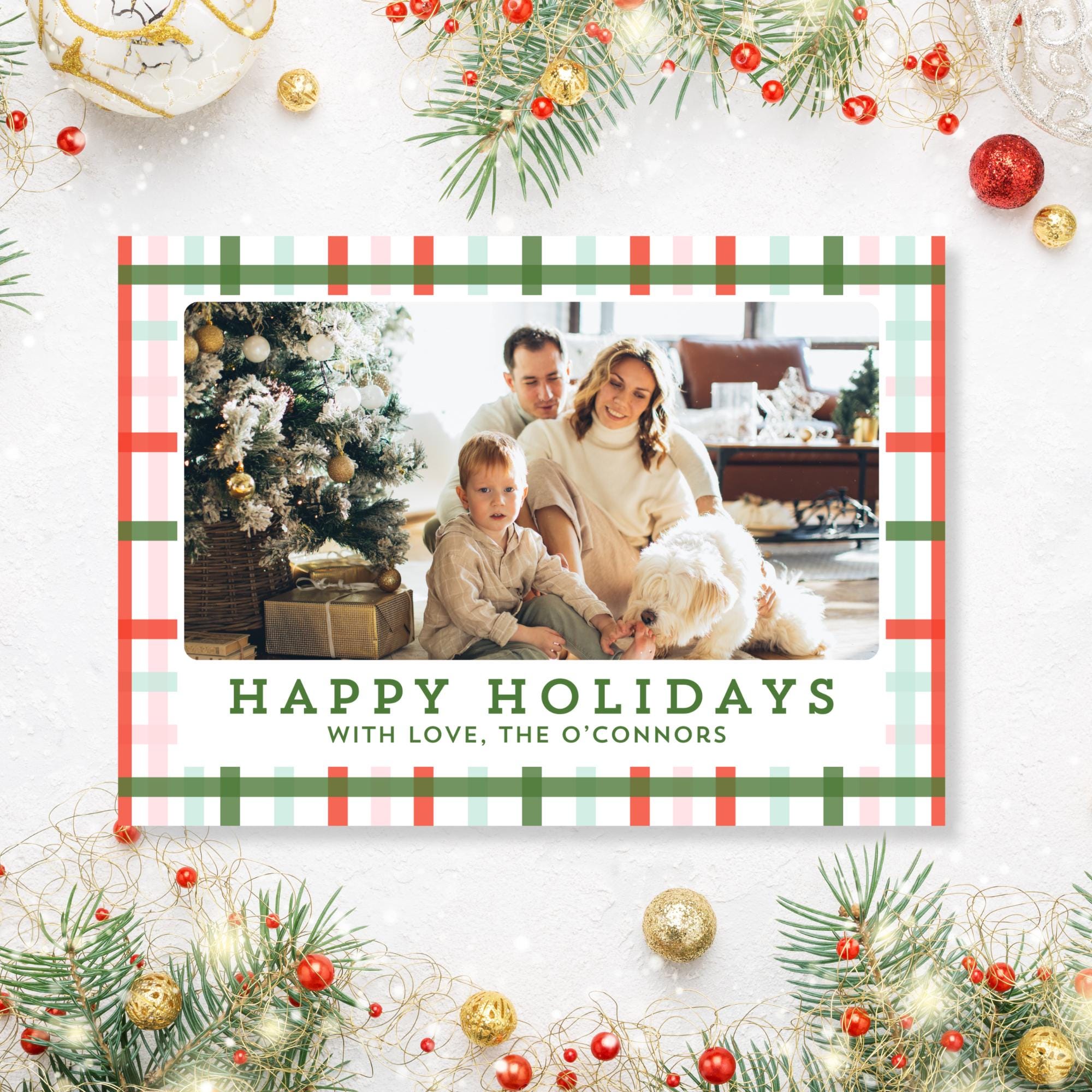 Editable Happy Holidays Family Photo Card | Canva Template ...