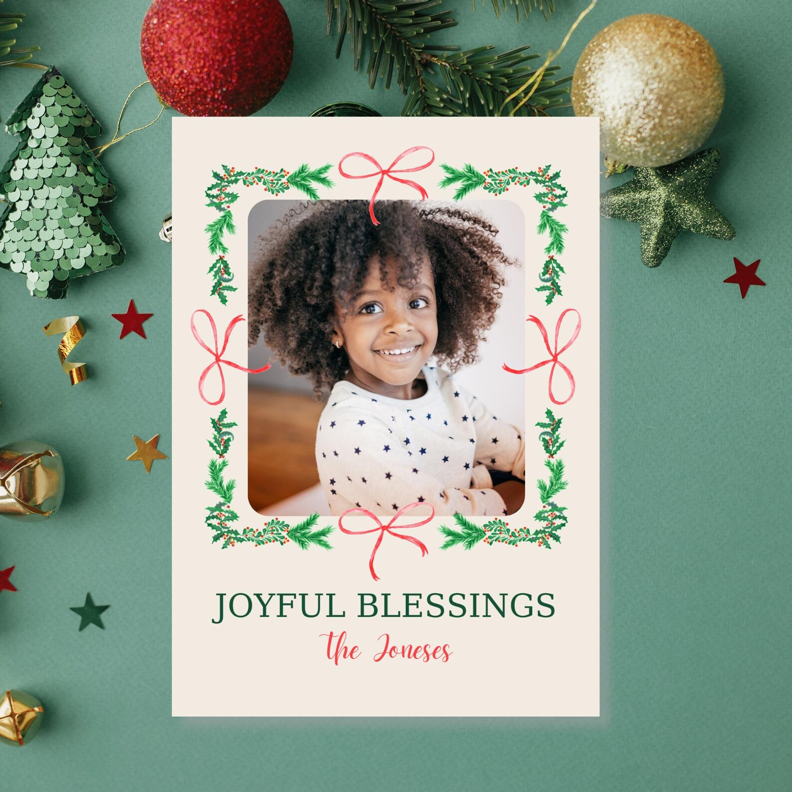 Editable Joyful Blessings Holiday Photo Card Template | Editable Canva ...