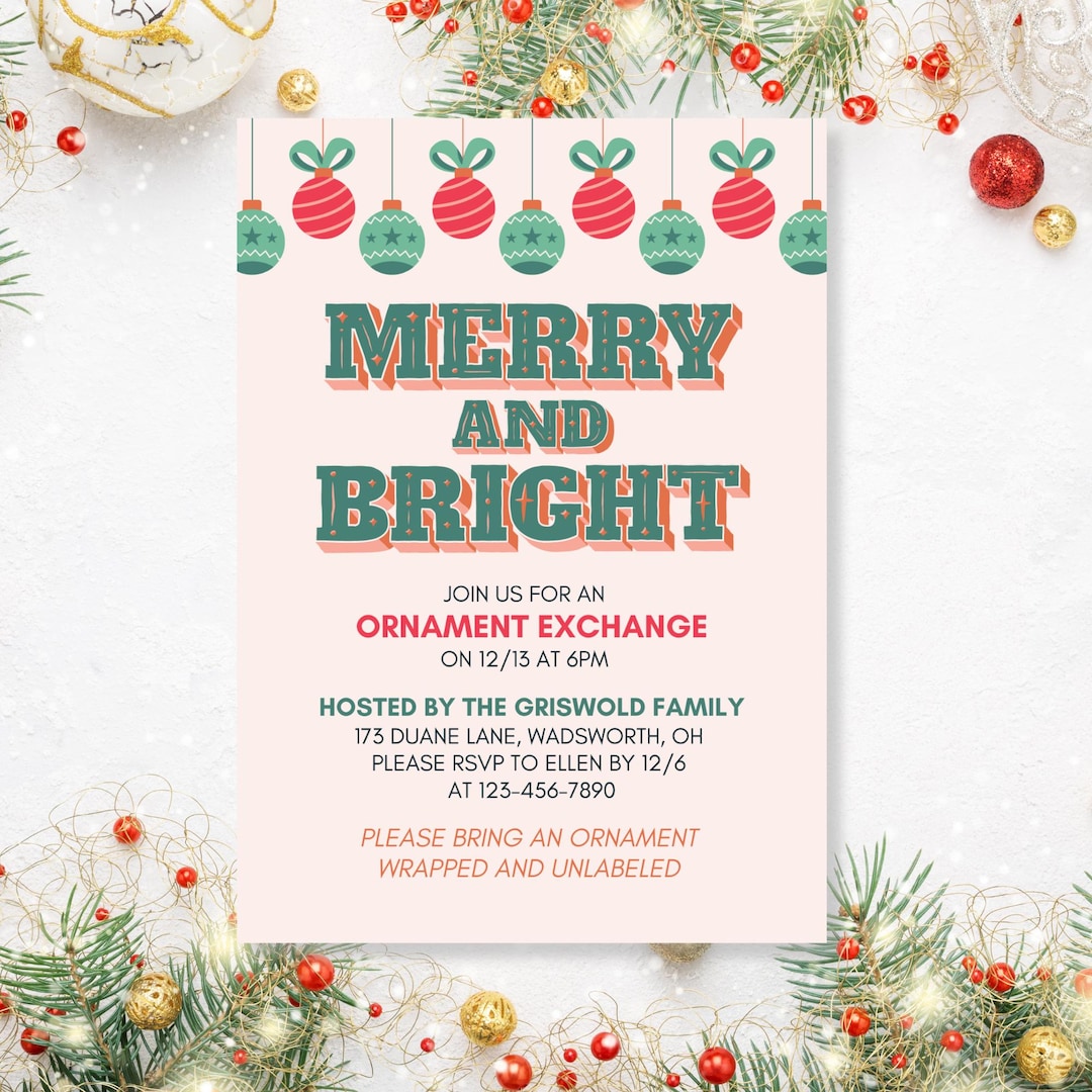 Editable Christmas Ornament Exchange Invitation | Canva Template ...