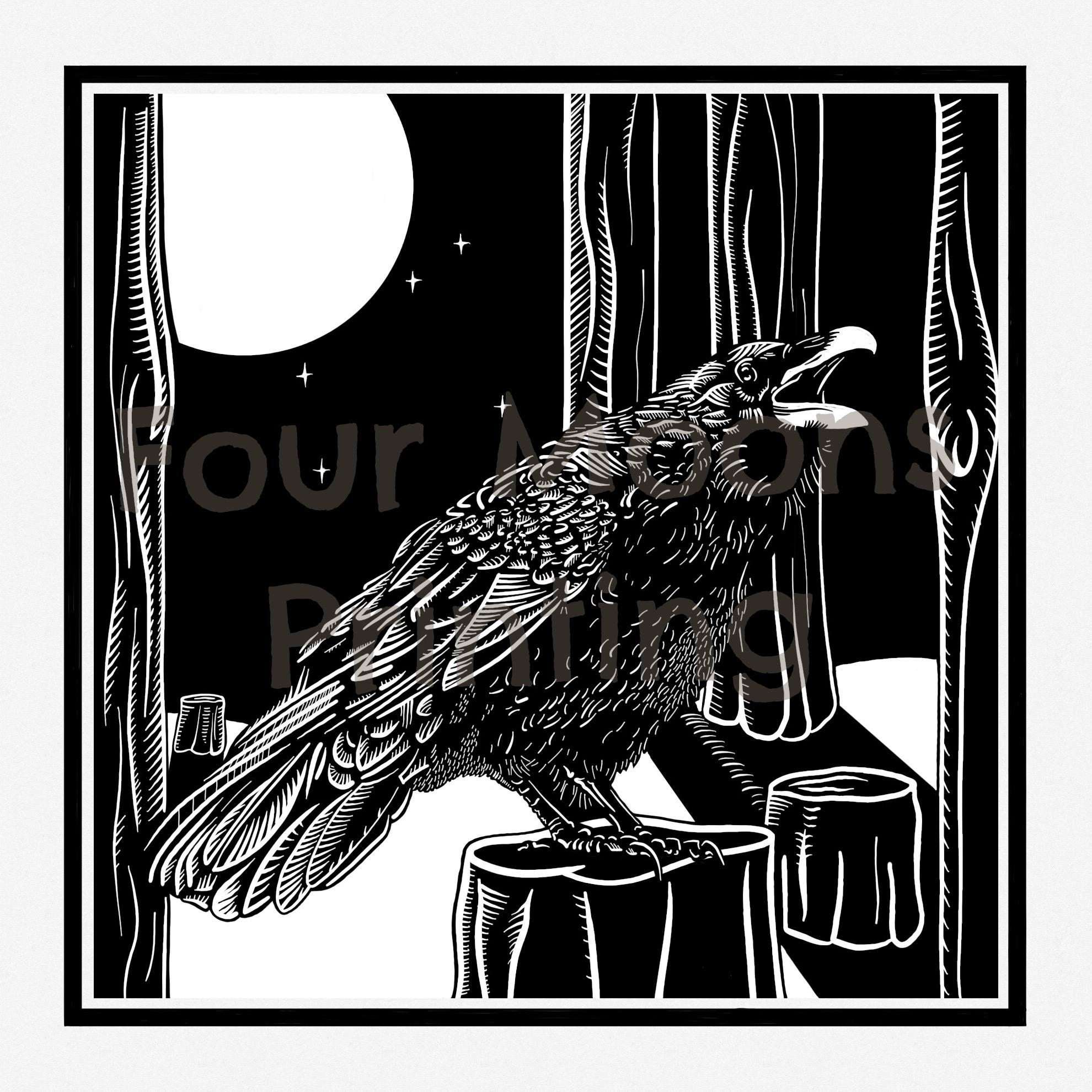 Woodland Crow Linoprint: Gothic Home Decor Art - Etsy