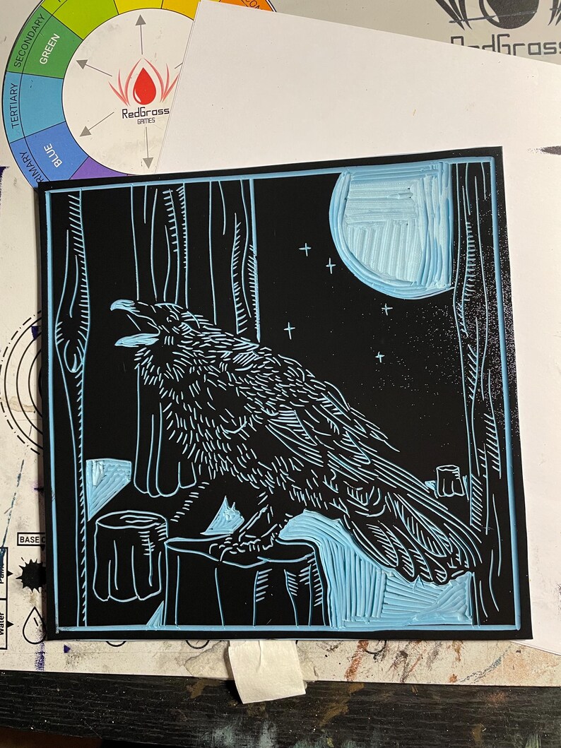 Woodland Crow Linoprint: Gothic Home Decor Art - Etsy