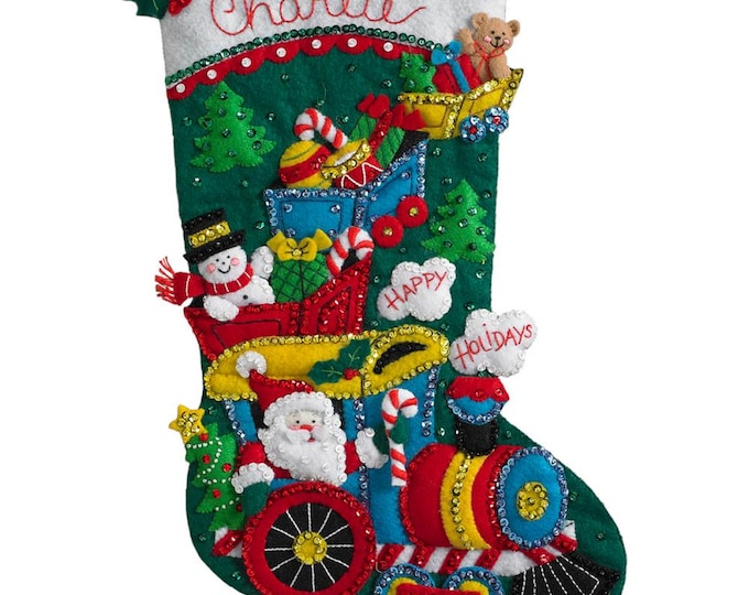 Bucilla - Choo Choo Santa Felt Stocking Applique Kit 18" Long - Etsy