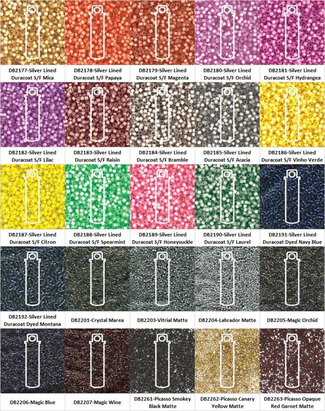 Miyuki Delica Size 11/0, Seed Beads, Colors DB2177-DB2322, 7.2 Gram ...