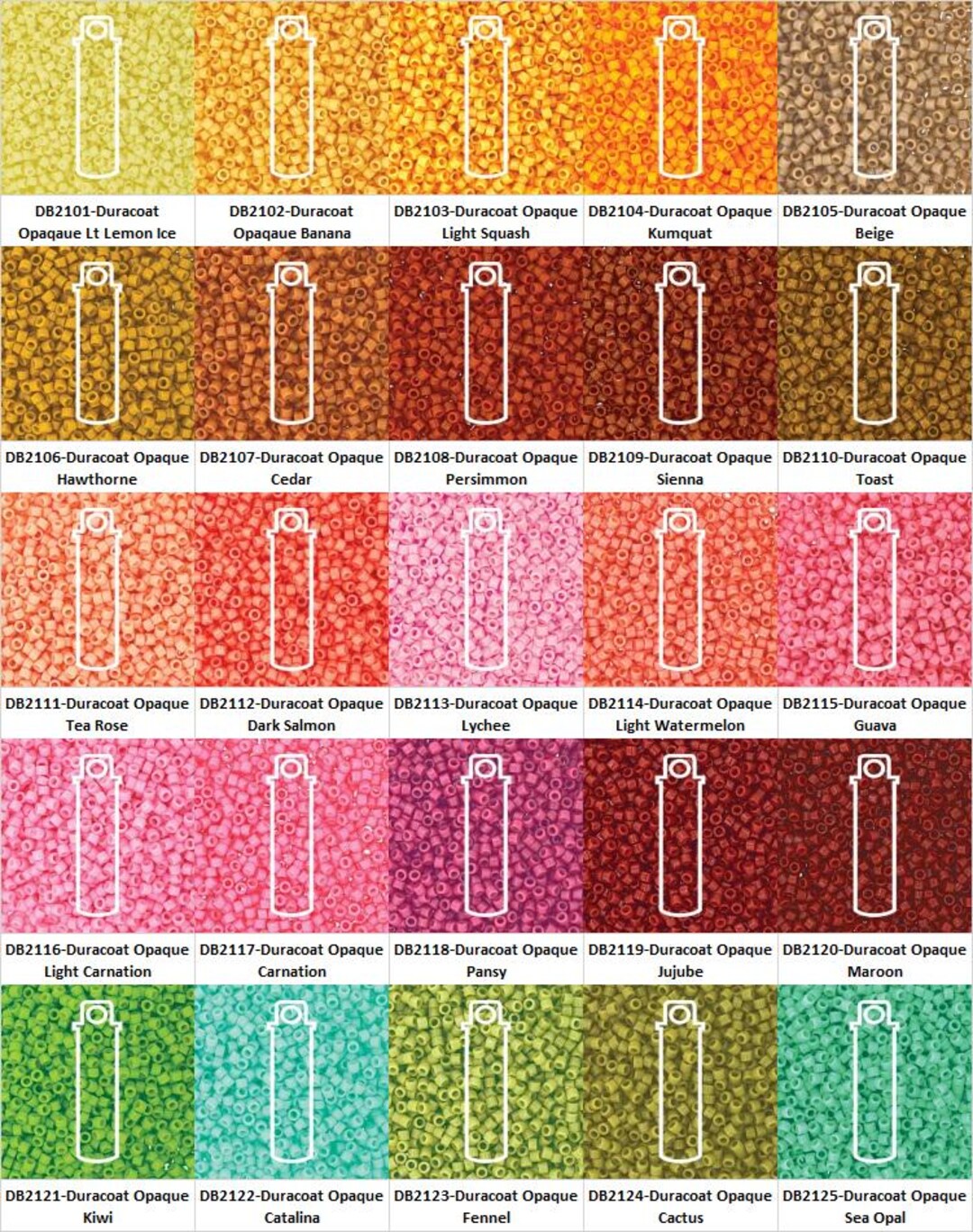 Miyuki Delica Size 11/0, Seed Beads, Colors DB2101-DB2176, 7.2 Gram ...