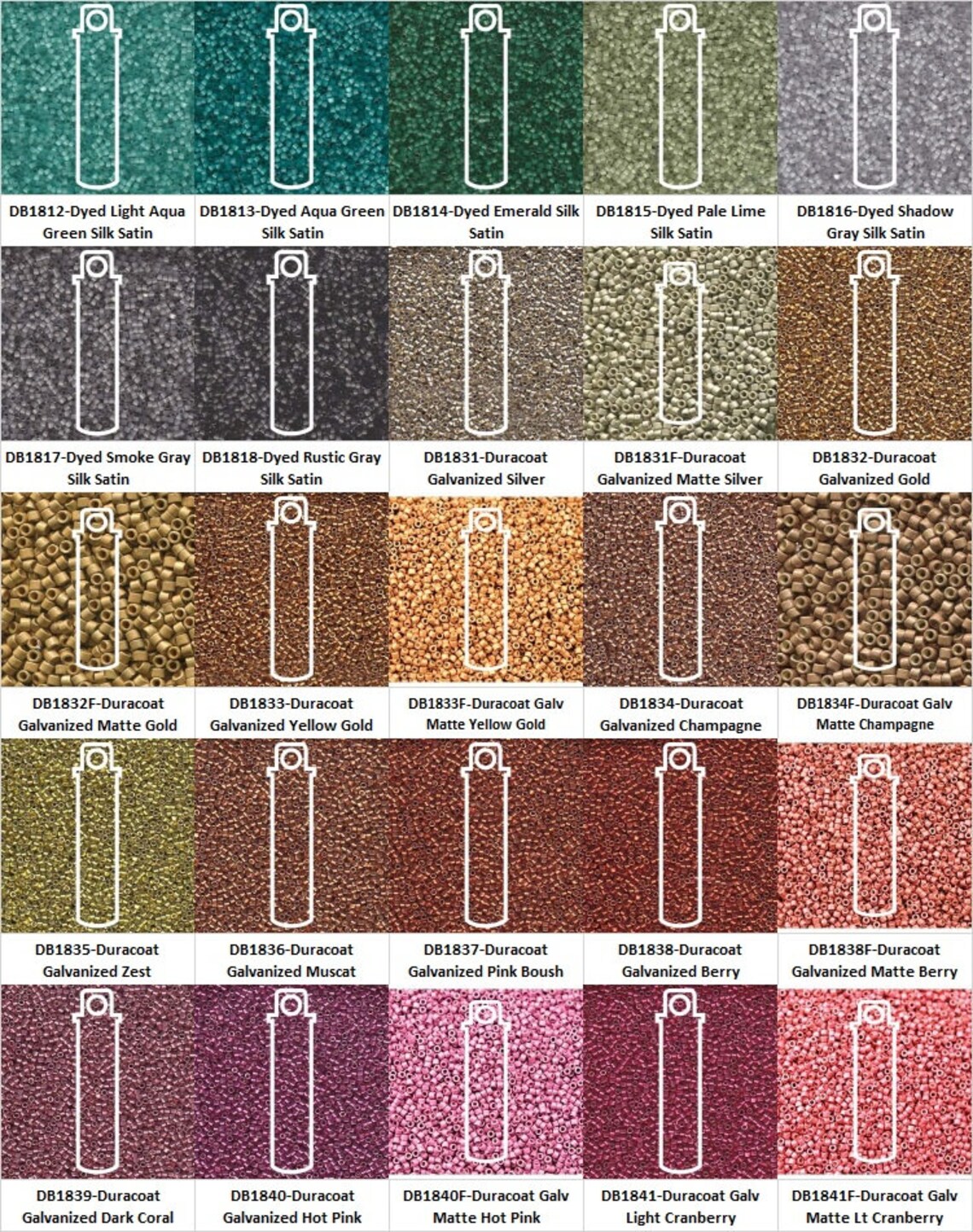 Miyuki Delica Size 11/0, Seed Beads, Colors DB1780-DB1852, 7.2 Gram ...