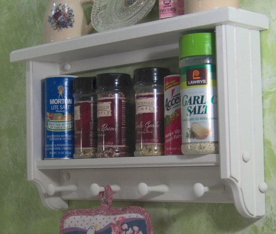 White Spice Rack Plate Pegs Wall Shelfwood | Etsy