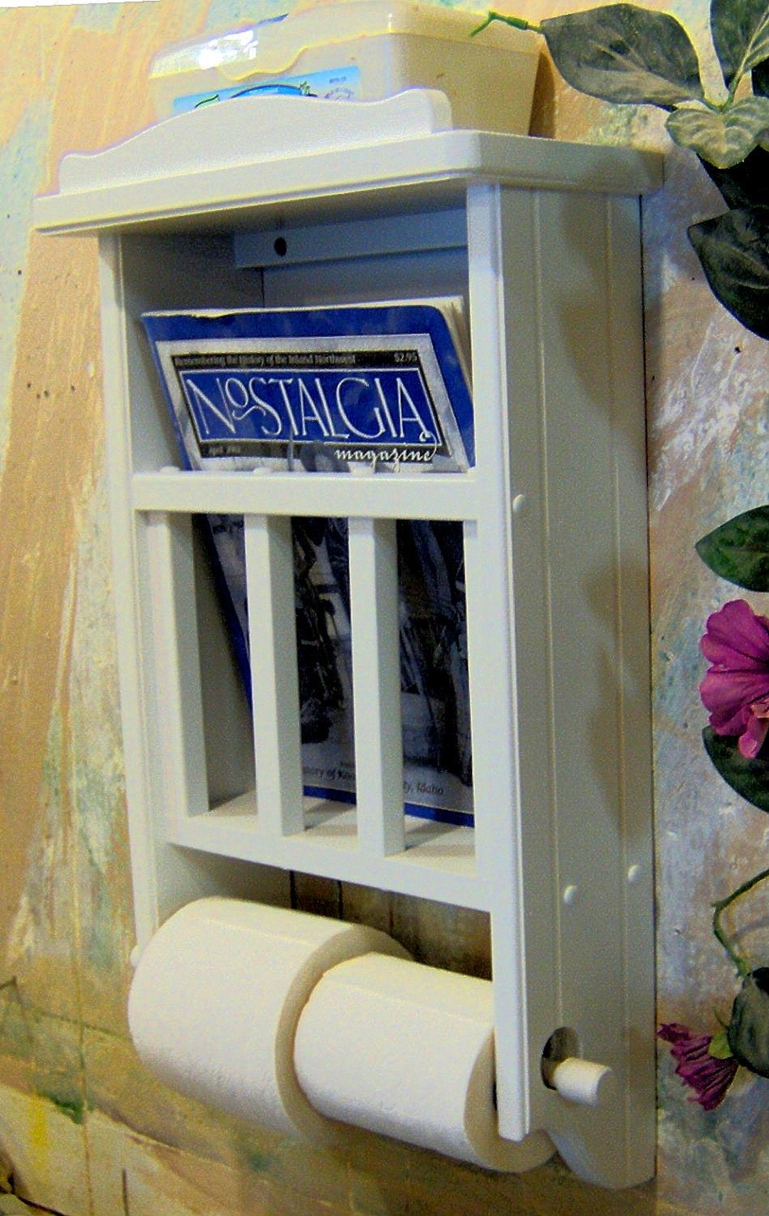 White Magazine Rack With Toilet Paper Tissue Holder and Shelf Made in ...