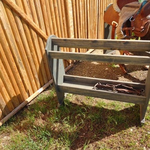 Gray Wood Stain Free Standing Saddle Stand Rack With Tray Ready to ...