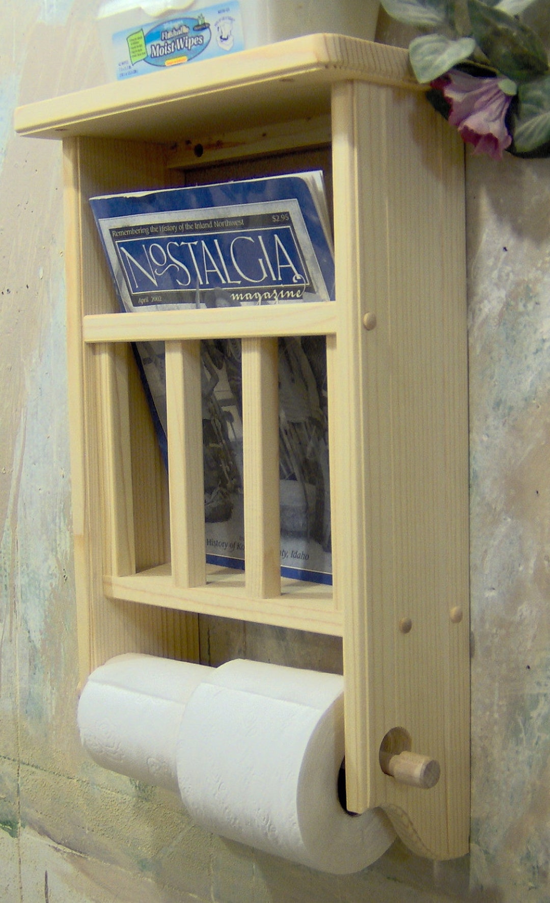Unfinished Magazine Rack With Toilet Paper Tissue Holder and Shelf Made ...