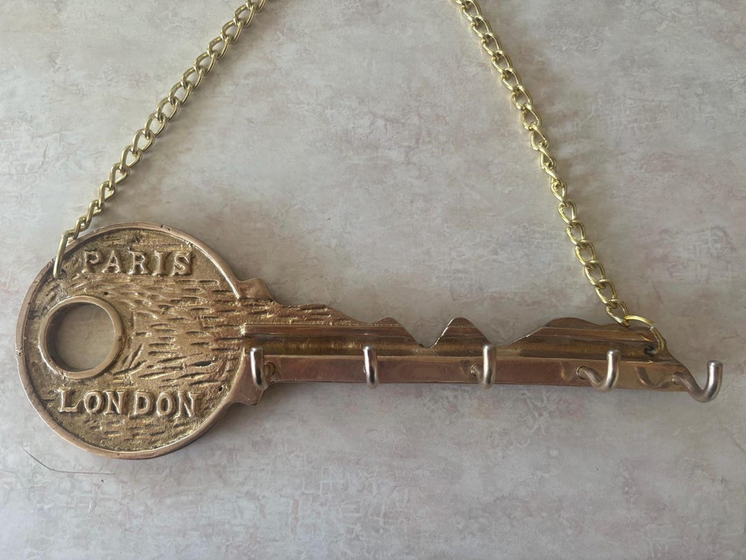 Vintage Brass Keyholder/ Vintage Paris London Key Hook/ Brass Wall ...