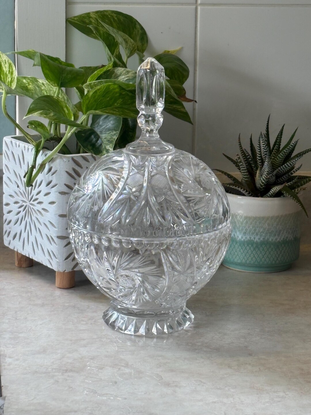 Vintage Polonia Lead Crystal Dish With Lid - Large - Pinwheel - Star of ...