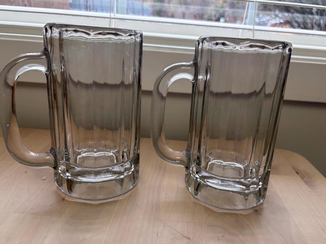 2 Libbey Occasions 10 Ribbed Glass Heavy 16oz Beer Mug Stein Root Beer ...