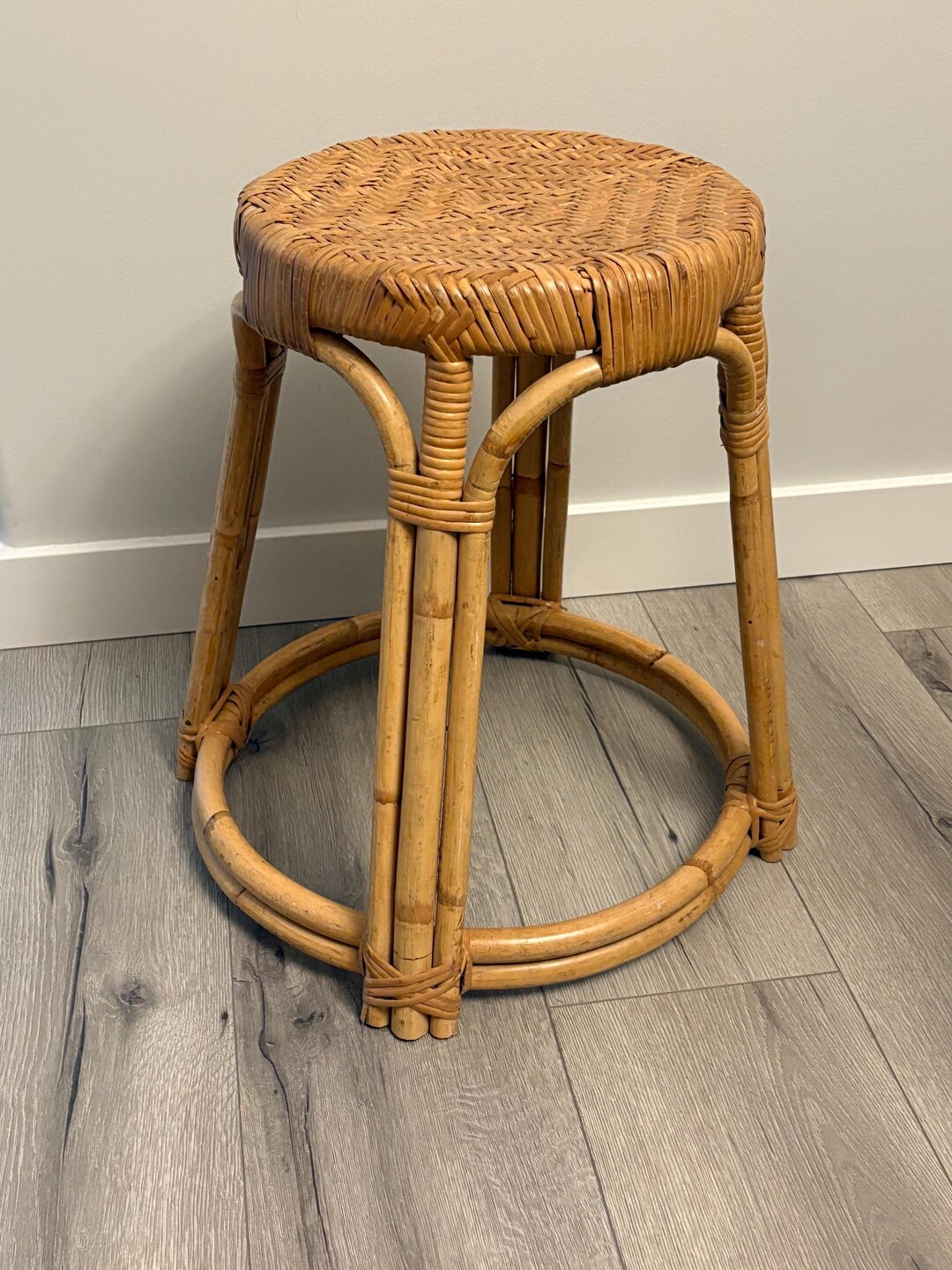 Cane Wicker Stool - Plant Stand - Entry or Porch Stool - Etsy