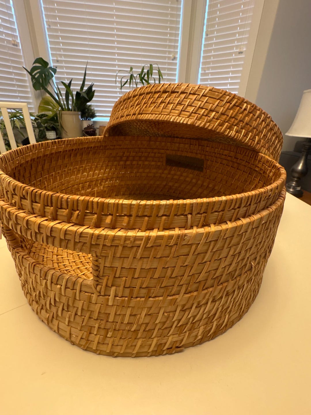 Round Wicker Storage Basket, Lidded Basket for Storage, Large Wicker ...