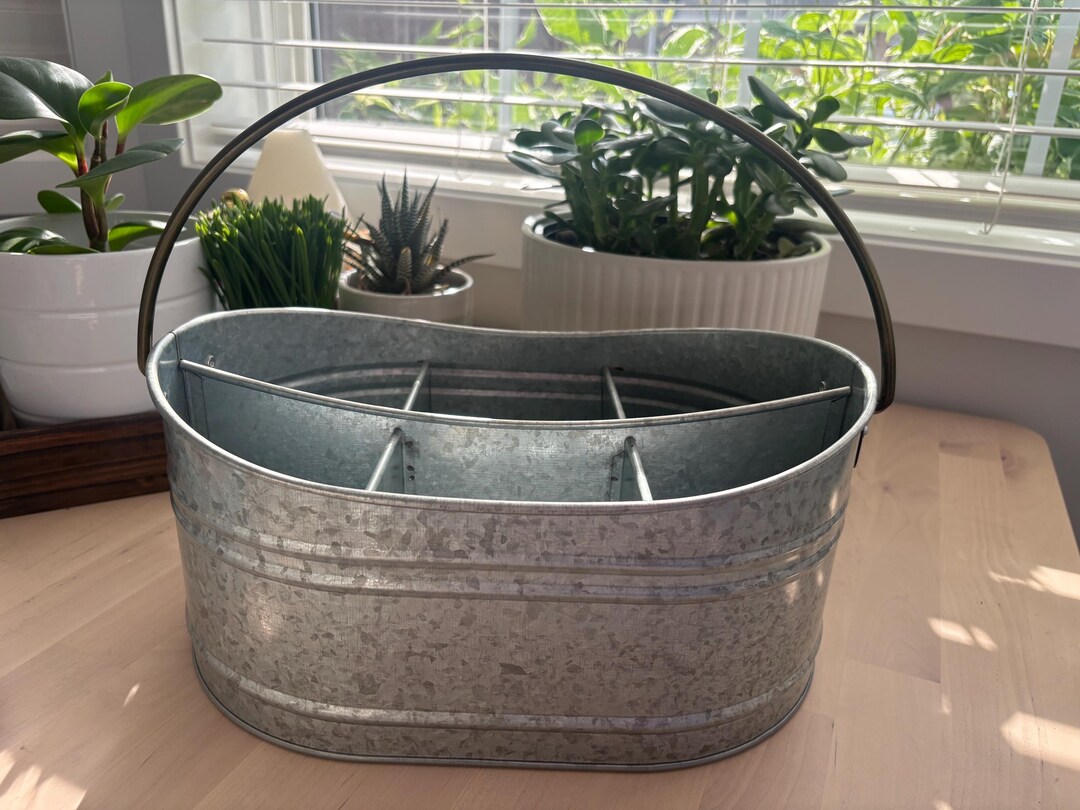 Decorative Farmhouse Metal Galvanized Basket With Sections and Metal ...
