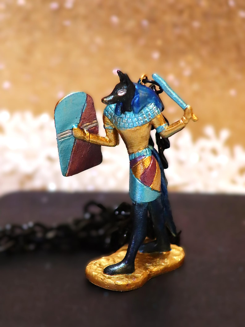 Egyptian Anubis Warrior Pose Statue Necklace - Etsy