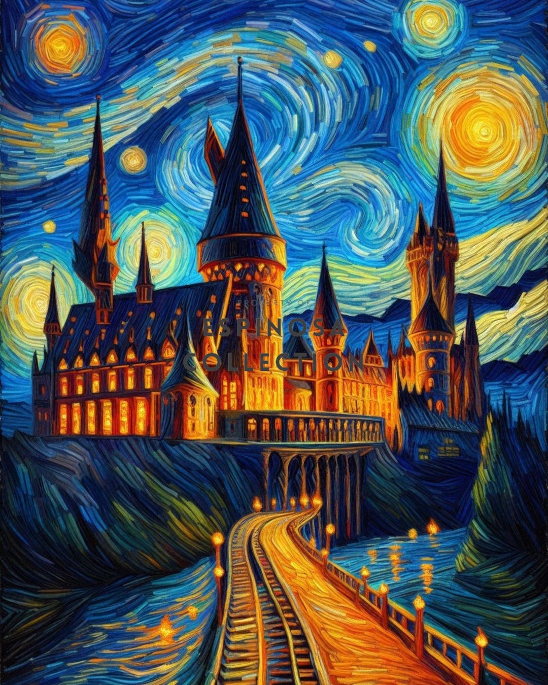 Van Gogh Style Hogwarts Inspired Castle Digital Art Print 3 Sizes - Etsy