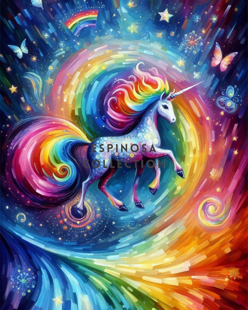 Rainbow Unicorn Fantasy - Vibrant Digital Art Print (3 Sizes) - Etsy