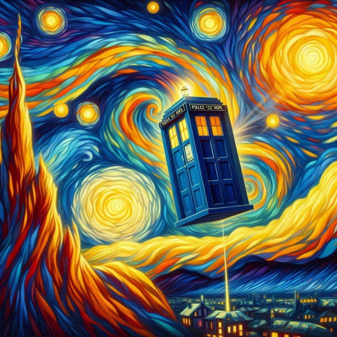 Starry Night Blue Phone Box Adventure - Van Gogh Inspired Digital Art ...