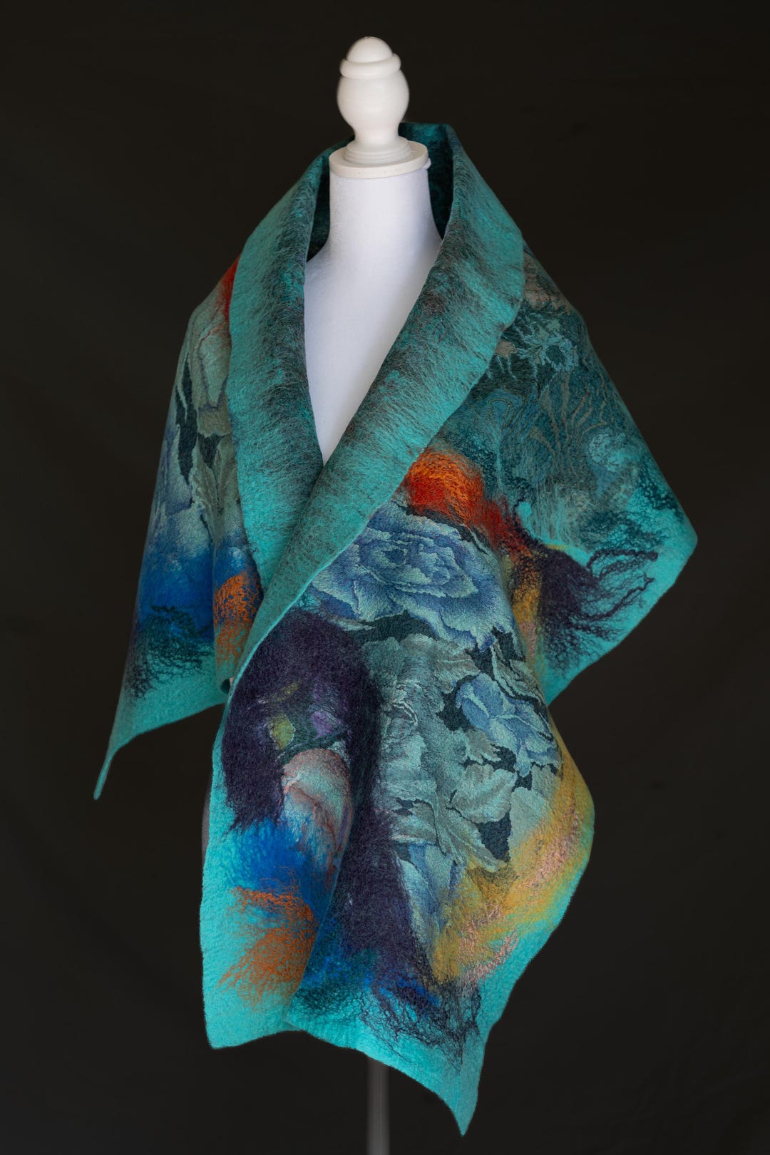 Handmade Felt Shawl - Great Barrier Reef, Wool & Silk, Turquoise and ...