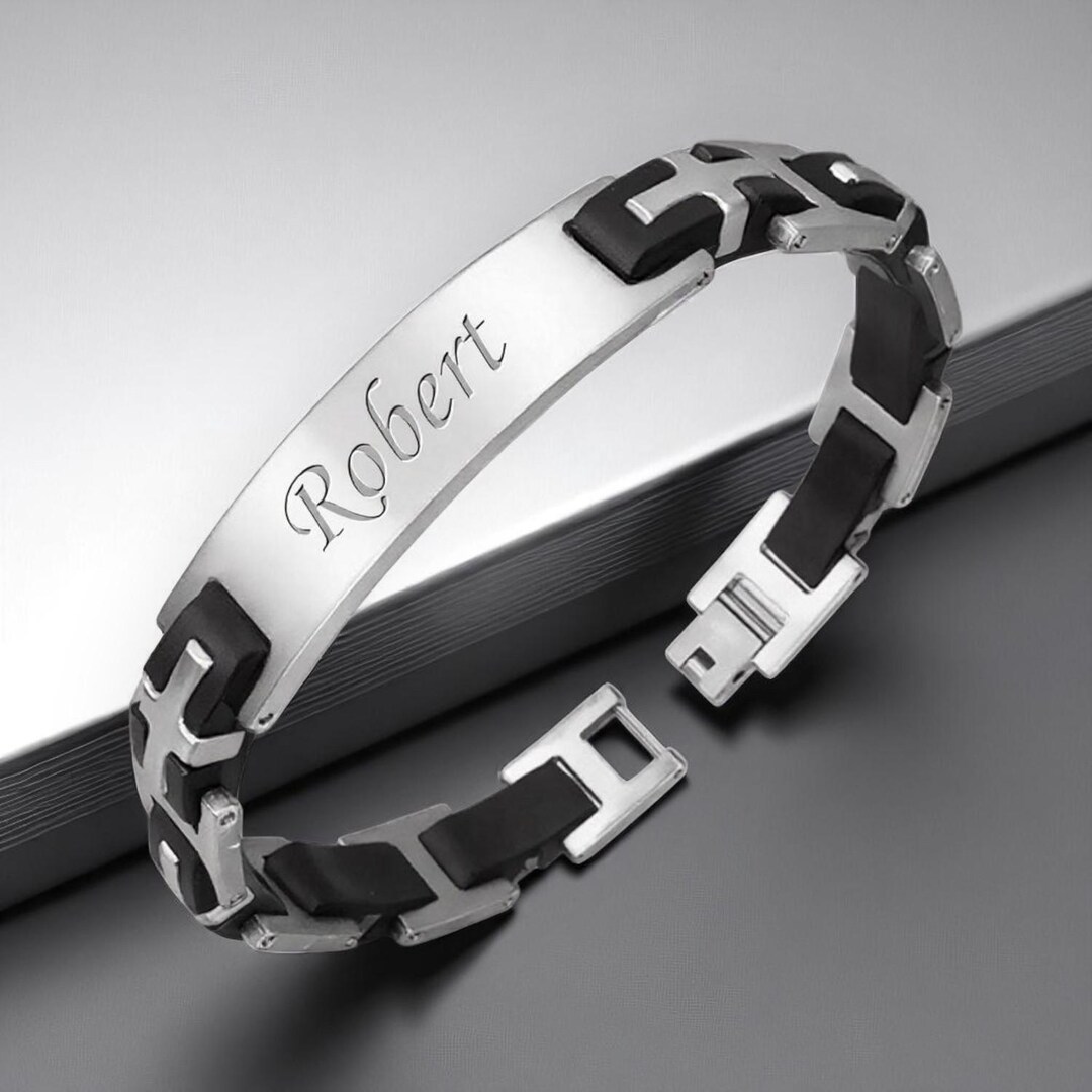 Personalized Stainless Steel With Rubber Cross Bracelet - Free ...