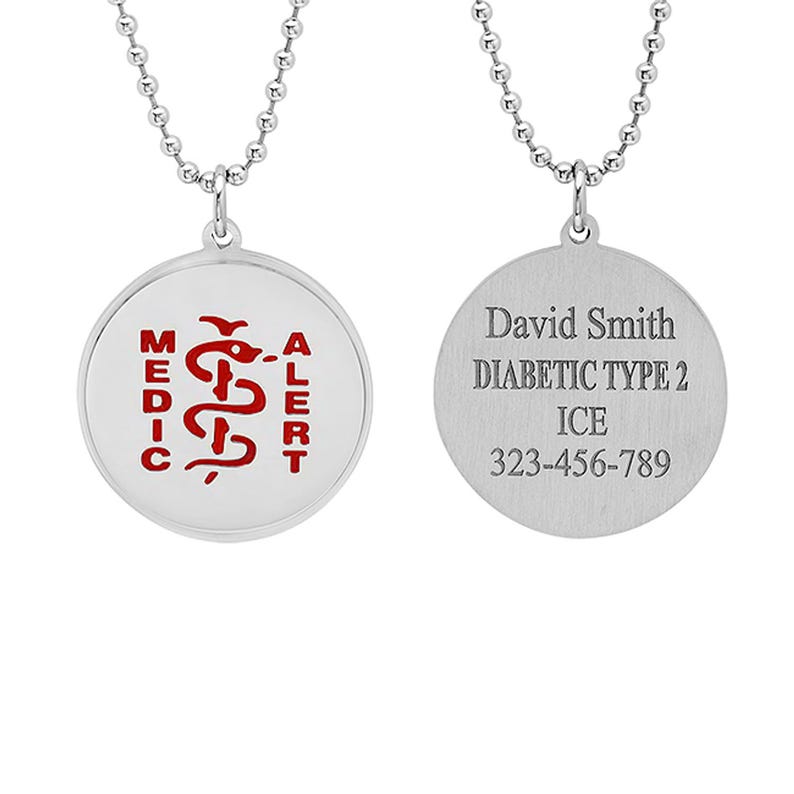 Personalized Stainless Steel Round Medical ID Necklace Pendant With ...