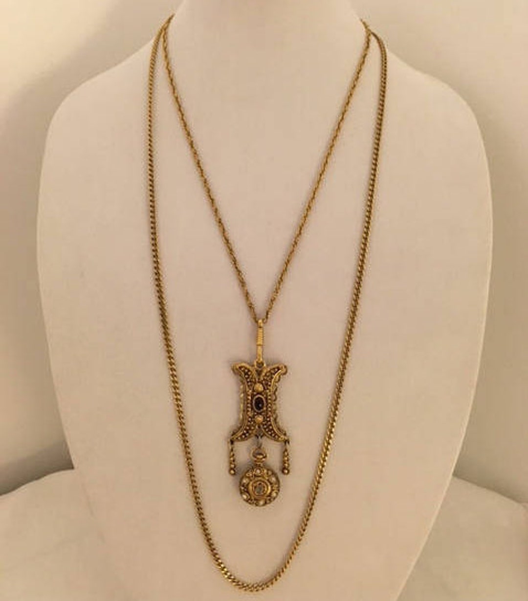 WAS 41, THEN 32, NOW 28 Vintage 70s Double Strand Gold Tone Pendant ...