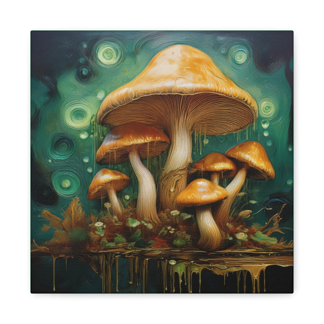 Canvas Wall Art, Brown Mushrooms With Green, Rustic Nature Decor ...