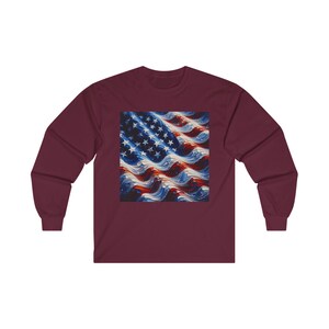 American Flag Unisex Tee, USA Patriotic Shirt, Long Sleeve Cotton Tee ...