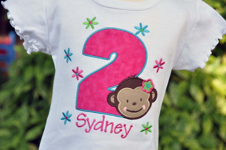 Personalized Monkey Girl Kids Birthday Ruffle Shirt / Flowers / Short ...