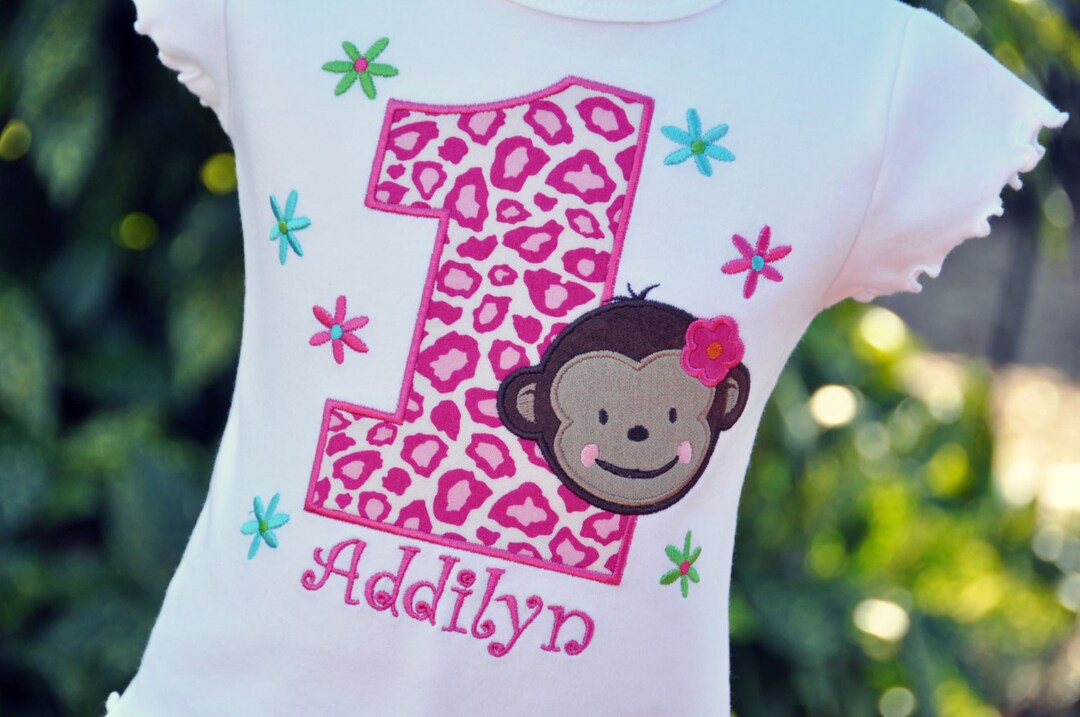 Personalized Monkey Girl Kids Birthday Ruffle Shirt / Flowers / Short ...