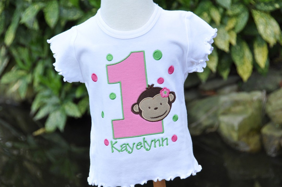 Girls Monkey Birthday Shirt - Girls Ruffle Shirt - Personalized Monkey ...