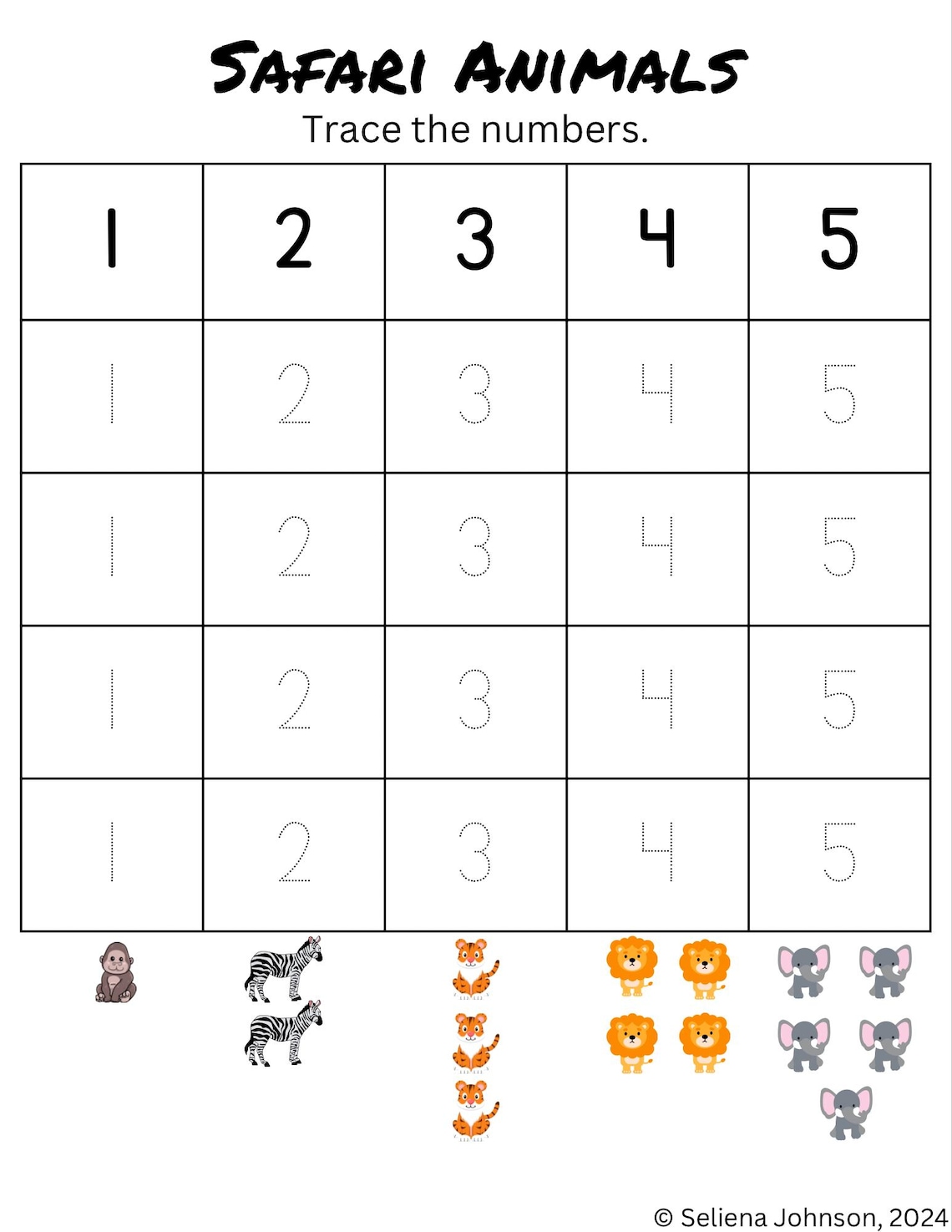 Safari Math Worksheets Printable, Kindergarten Pre-k Animal Counting ...